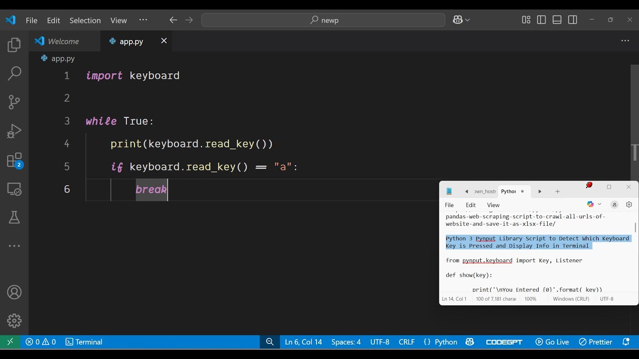 Python 3 Pynput Library Script to Detect Which Keyboard Key is Pressed and Display Info in Terminal