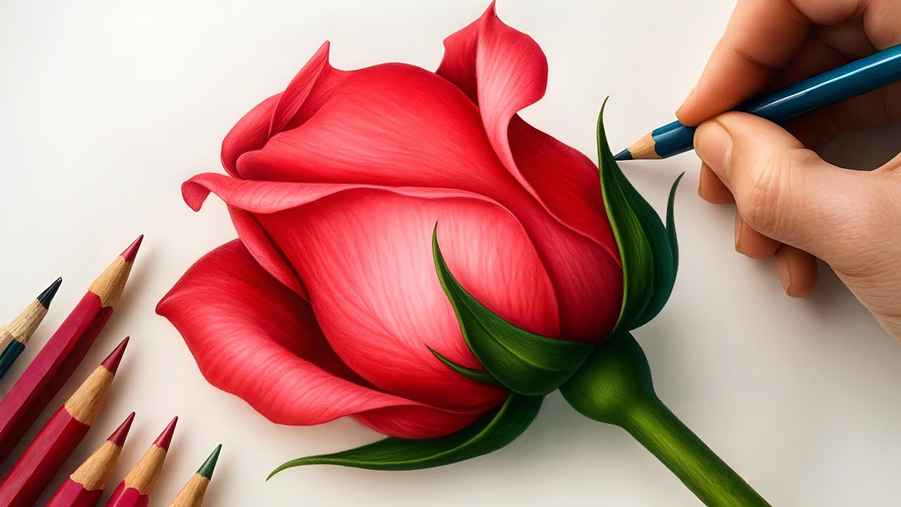 Pencil Colour Drawing | Rose Drawing | Colour Pencil Drawing Flower Drawing🌹