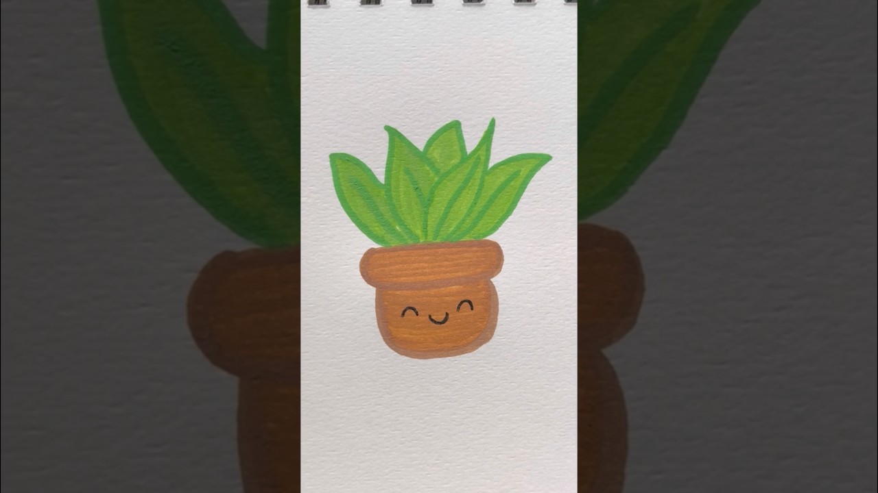 Paint cute potted plant with Ohuhu acrylic brush pens #kidsvideo easy drawing for kids #simple #art