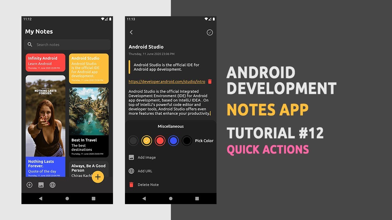 Android Development | Notes App | Tutorial #12 | Quick Actions | Android Studio