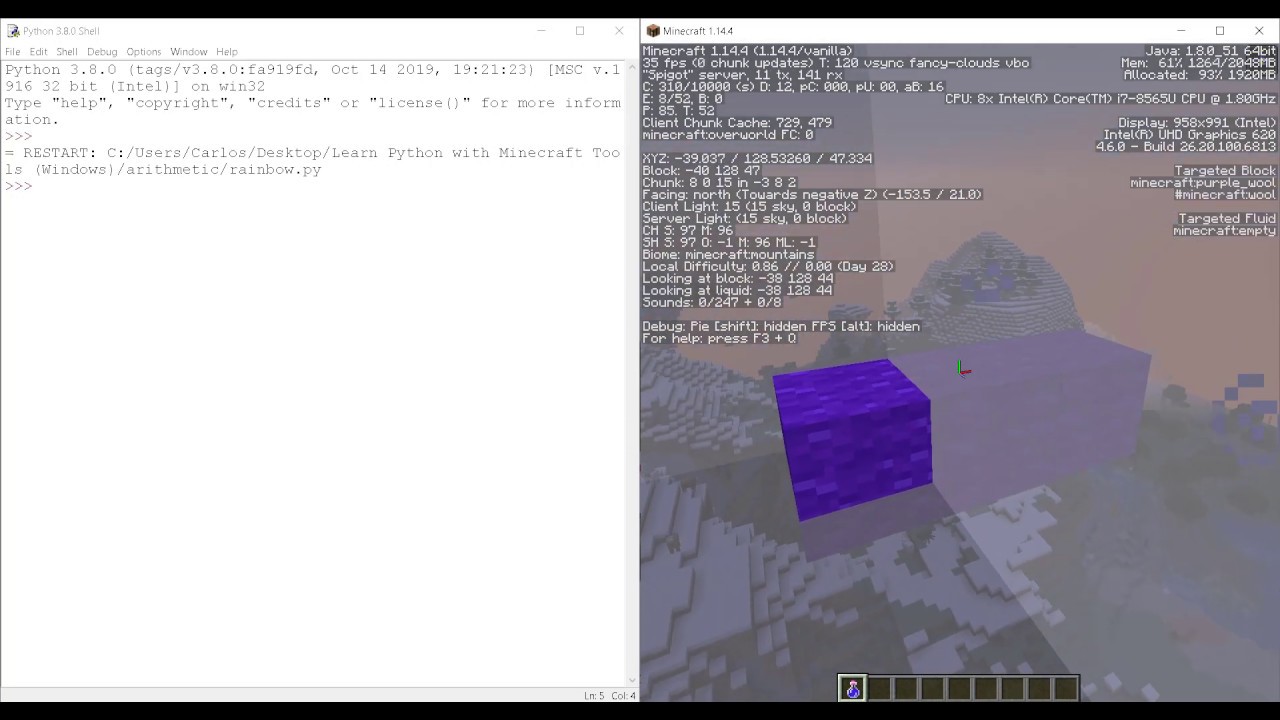 Learn Python with Minecraft - Part 3: Python Arithmetic - Lesson 3: Addition Practice - A Rainbow