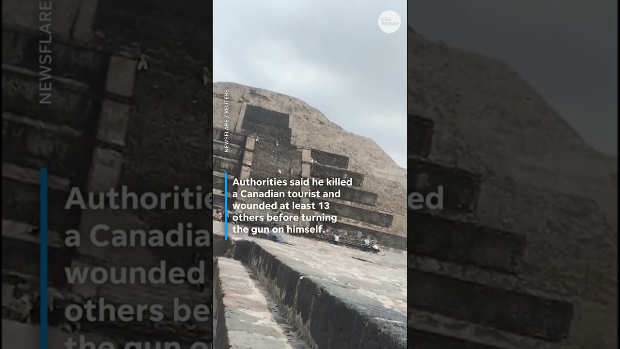 See moment of a shooting at the Teotihuacan pyramids in Mexico