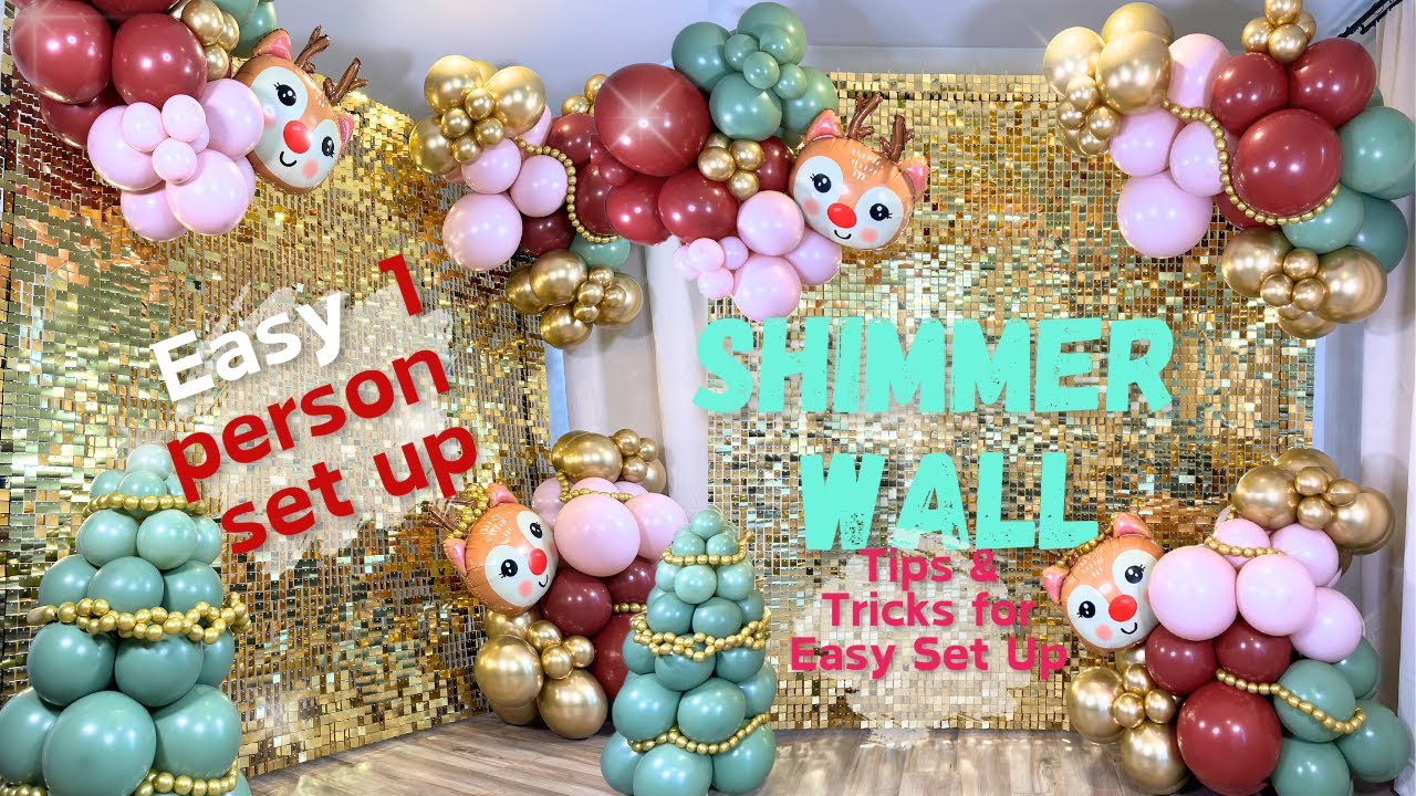 Glimmering Gold Shimmer Wall w. Organic Balloon Clusters