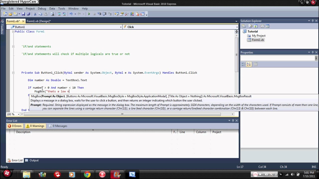 Visual Basic Tutorial - If And statement