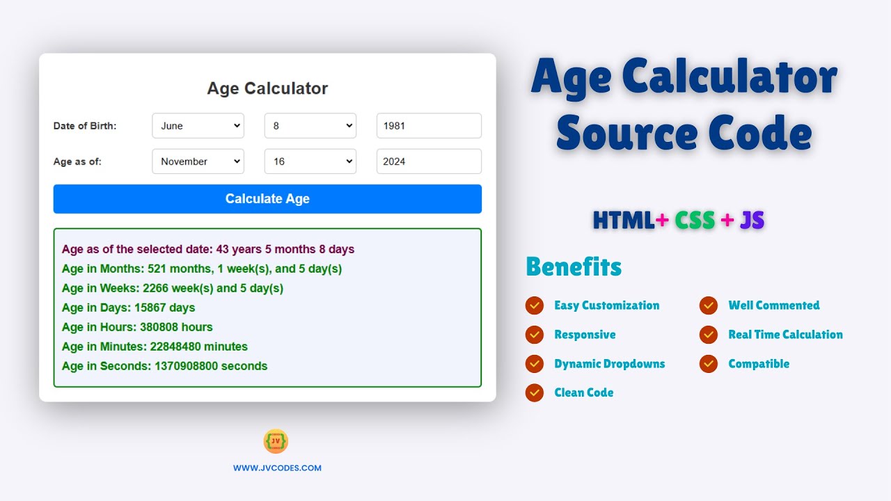 How to Create an Age Calculator Using HTML, CSS and JavaScript (Free Source Code)