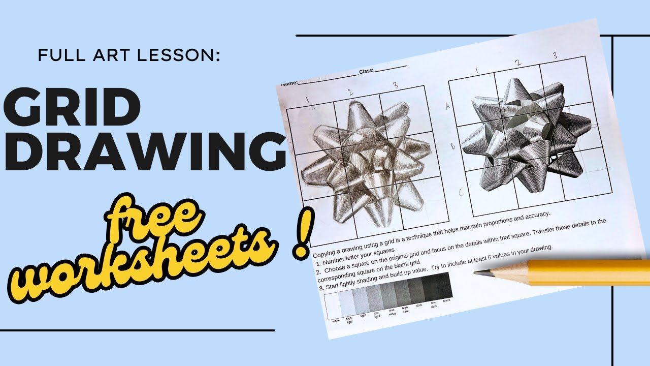 Grid drawing a bow art lesson