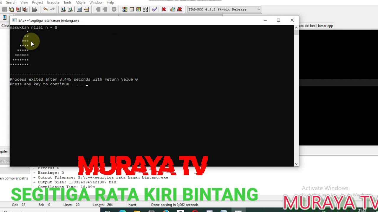 SEGITIGA SIKU RATA KANAN DAN KIRI MENGGUNAKAN PERULANGAN FOR