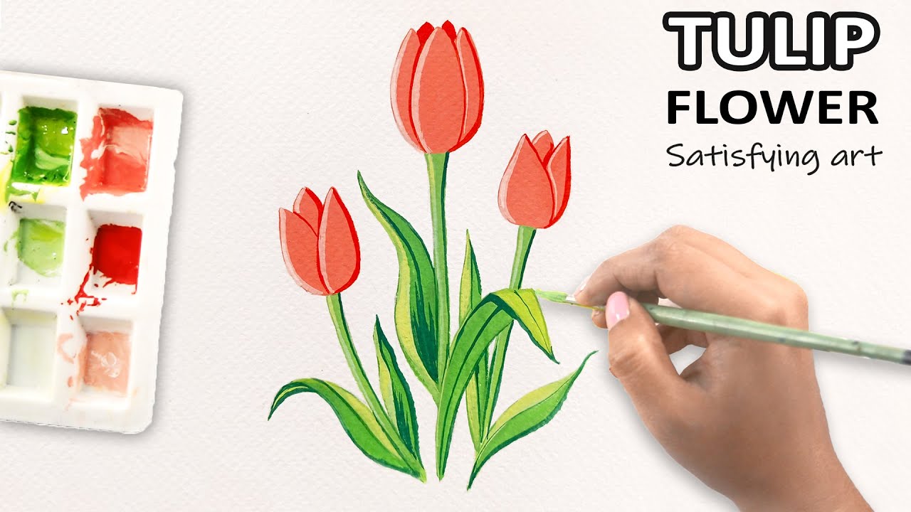 TULIP Flower Satisfying Painting | How to Paint Tulip flowers using Poster Color | TULIP Painting