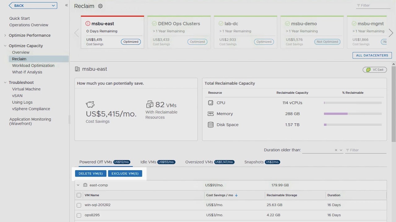 Capacity Reclamation with vRealize Operations