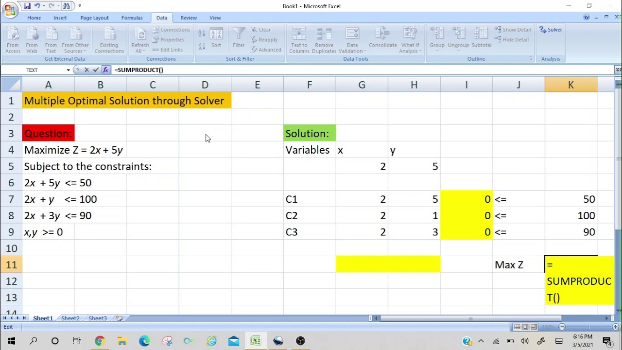 Multiple Optimal Solution through Solver