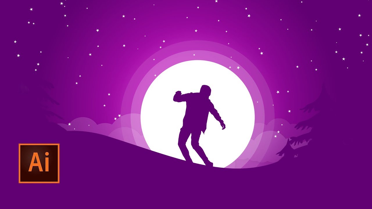 How to create Night scene flat design in illustrator : Adobe illustrator
