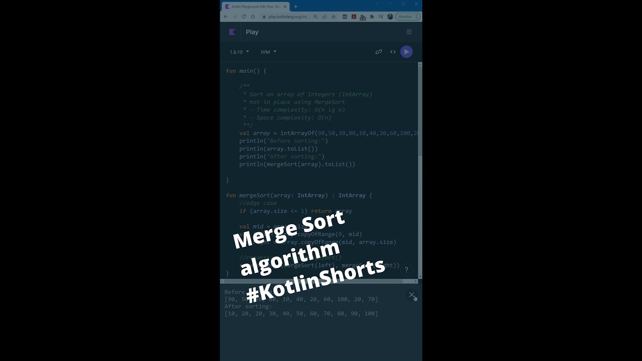 Merge Sort algorithm explained in 60 seconds #KotlinShorts