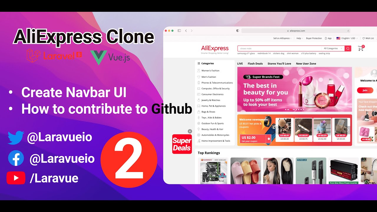 Aliexpress Clone crash course - e2 - Create the Navbar UI and contribute to Github using Git