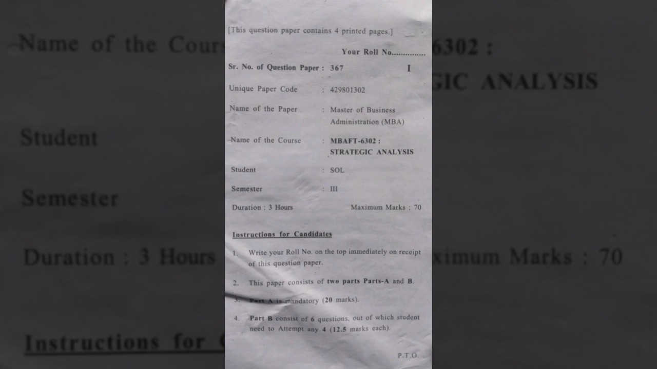 #MBA sem 3rd paper MBAFT-6302: Strategic Analysis DU SOL FEB 2025 MBA EXAM QUESTION PAPER 2ND YEAR