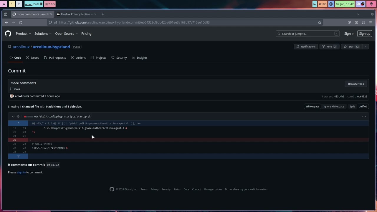 ArcoLinux : 3778 Investigate changes via github - example Hyprland