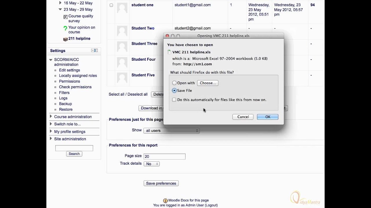 Moodle - Analysis of SCORM activity report