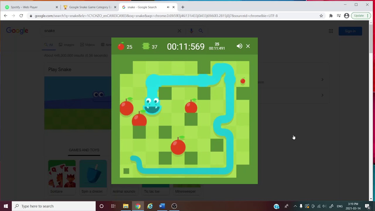 Google Snake 25 Apples Wall Mode Speedrun (WR)