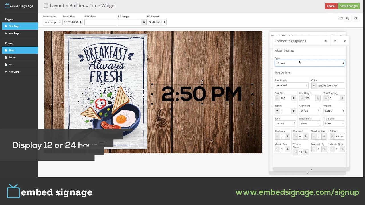 embedsignage.com Tutorial: Time Widget