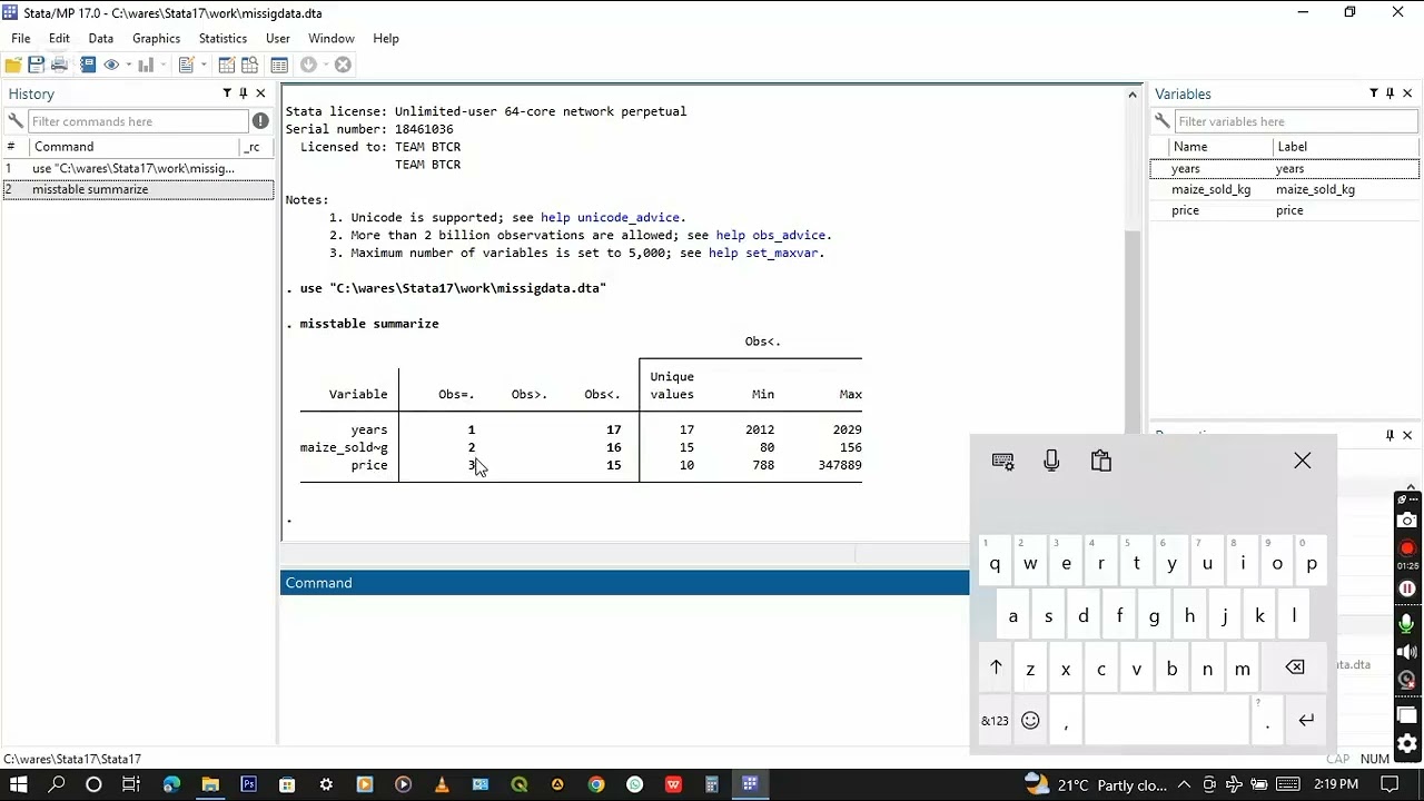 How to check for missing values in a dataset in Stata