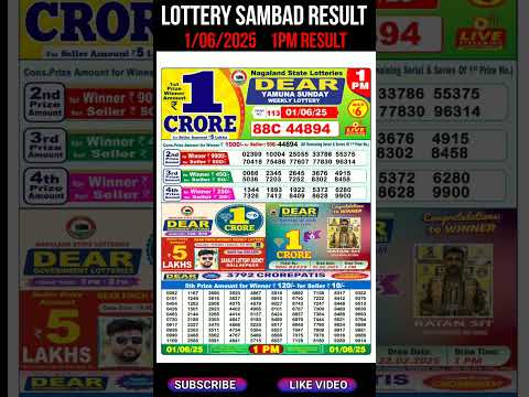 Nagaland State Dear Lottery Sambad Result Morning 1PM Result 1.06.2025