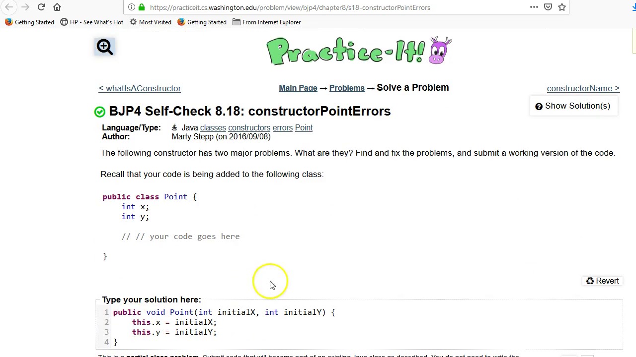 Building Java Programs Self-Check 8.18 constructorPointErrors