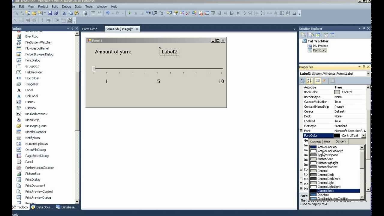Visual Basic Tutorial: Using the TrackBar Control