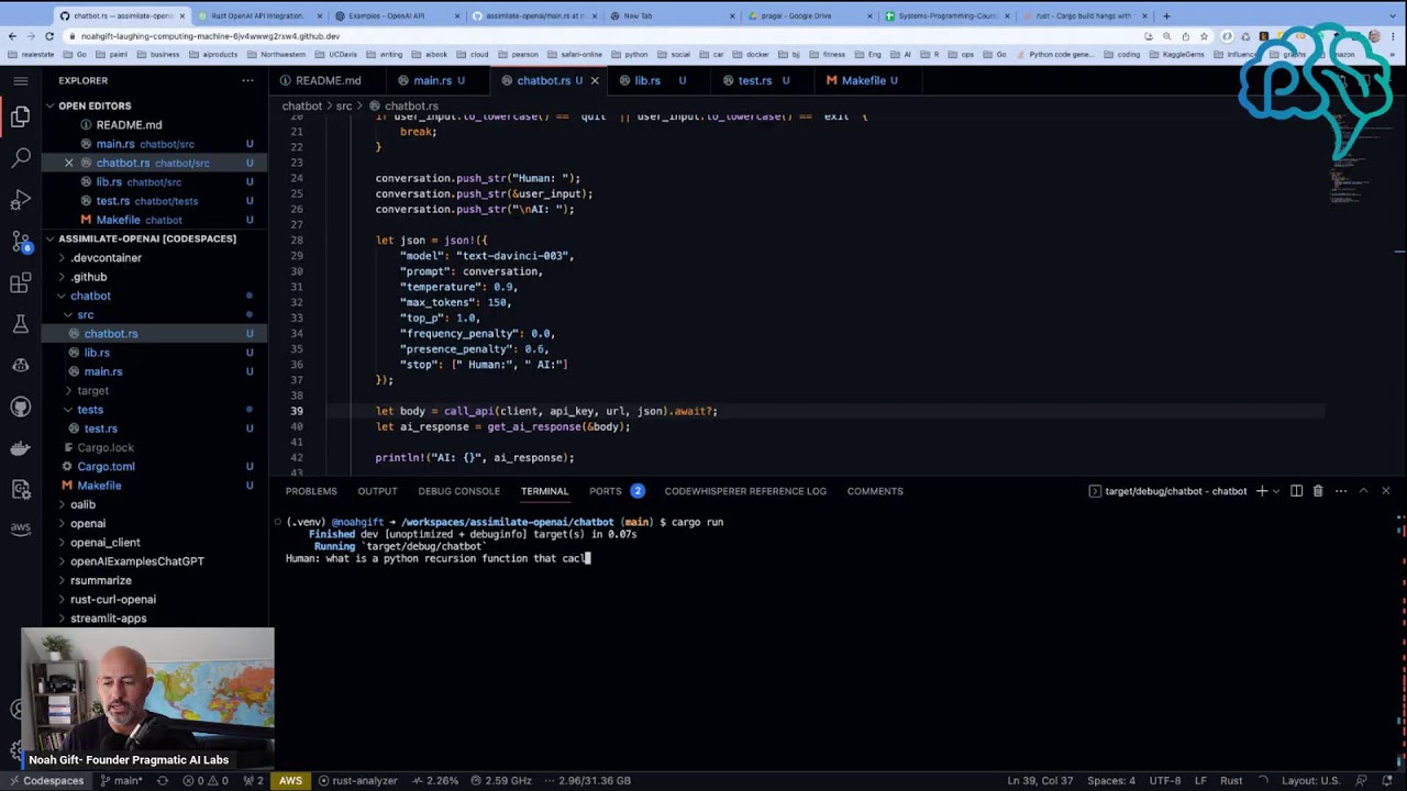 Pair Programming a Rust Chatbot using ChatGPT 4 and GitHub Copilot