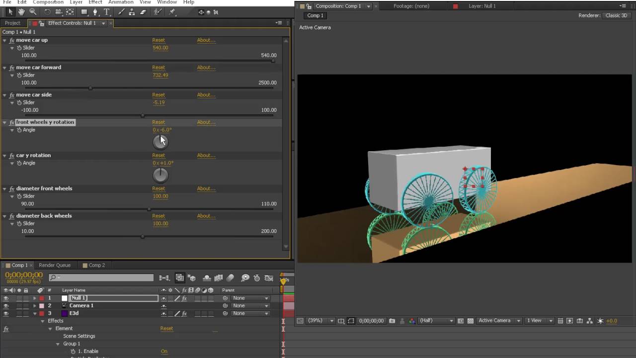 Simple Car Rig with Expressions (AE+Element3D)