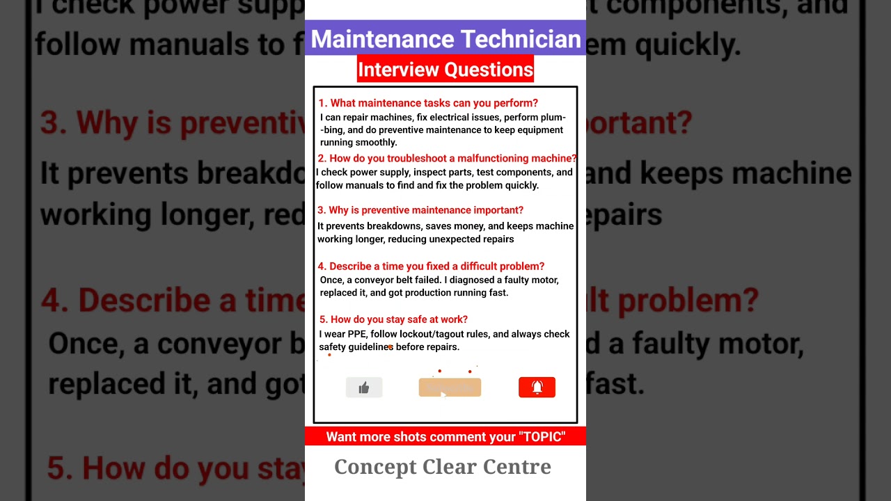 Maintenance Technician Job Interview Questions and Answers