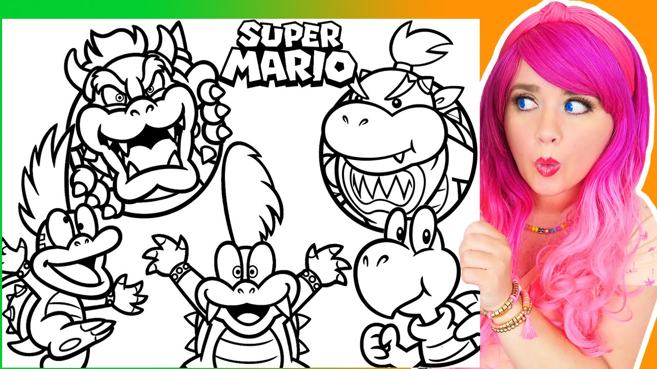 Coloring Bowser & Koopalings Super Mario Coloring Pages | Bowser Jr., Lemmy, Larry & Koopa Troopa