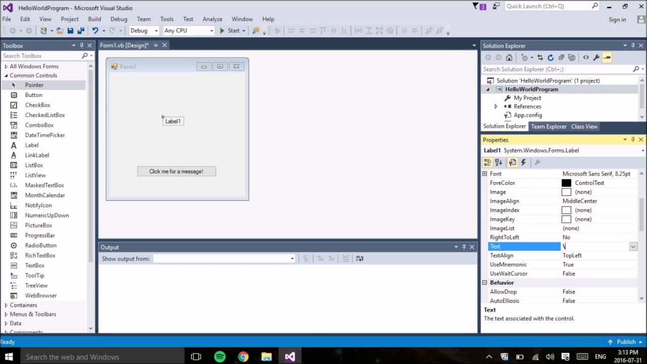 Visual Basic for Beginners Project #1 : Hello World Program | 2016 Tutorial