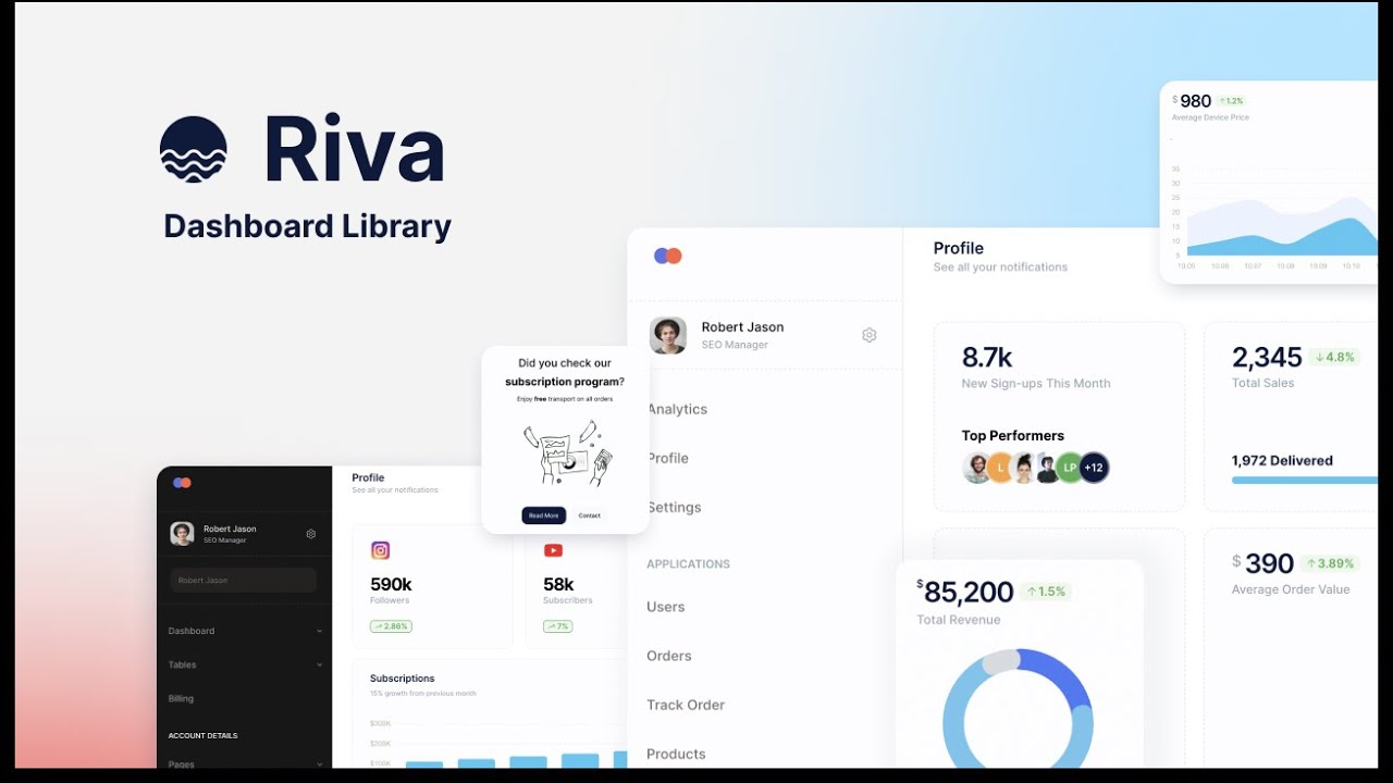 Riva - Tailwind CSS Dashboard Library Builder