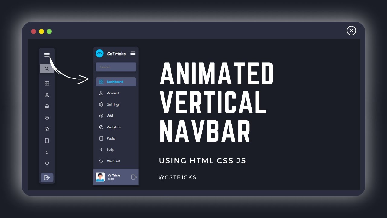 Animated Vertical Navbar using HTML, CSS, JS | WEB DESIGN | @cstricks