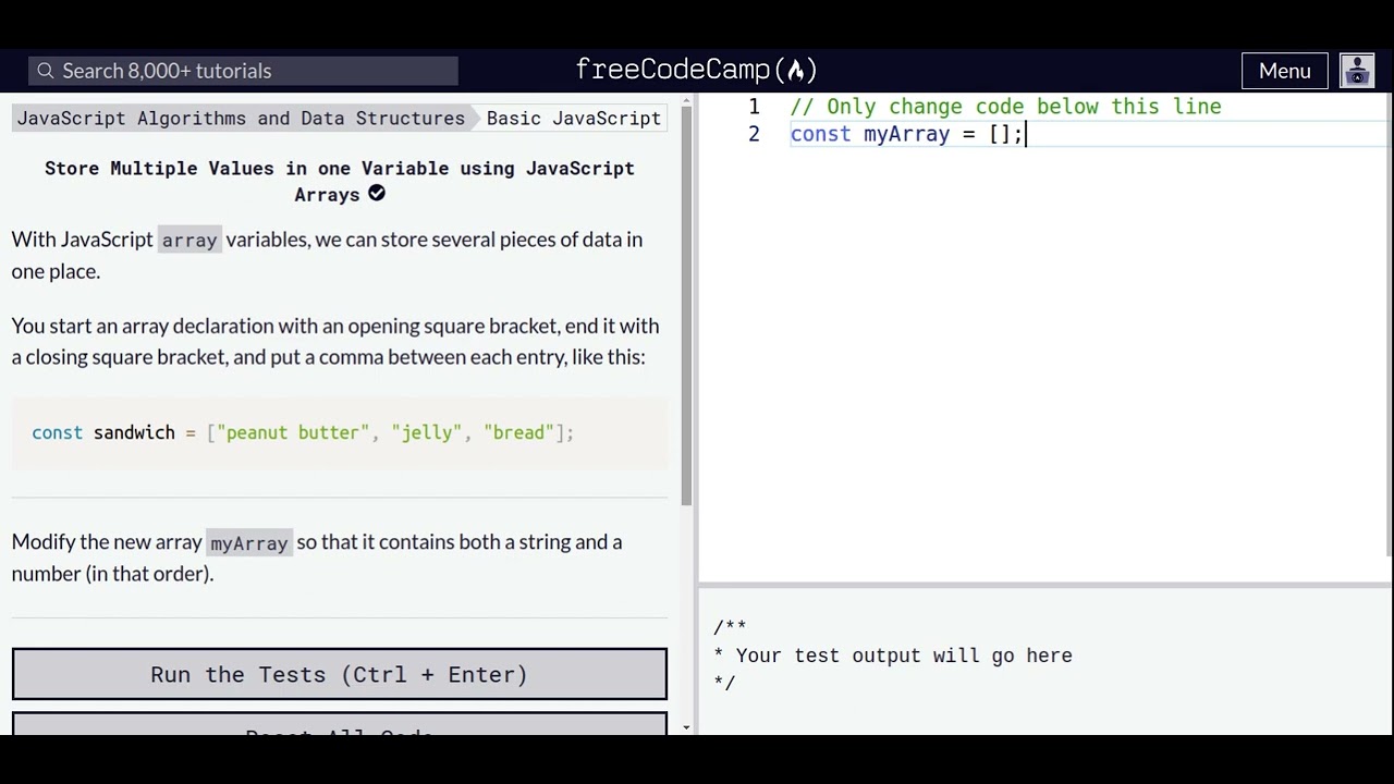 Lesson 39 | Basic JavaScript | Store Multiple Values in one Variable using JavaScript Arrays
