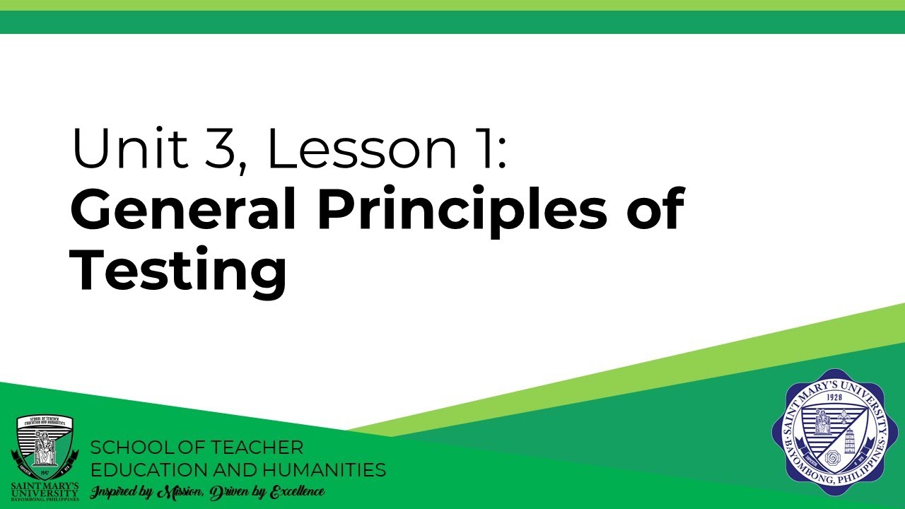 Assessment in Learning 1 - General Principles of Testing