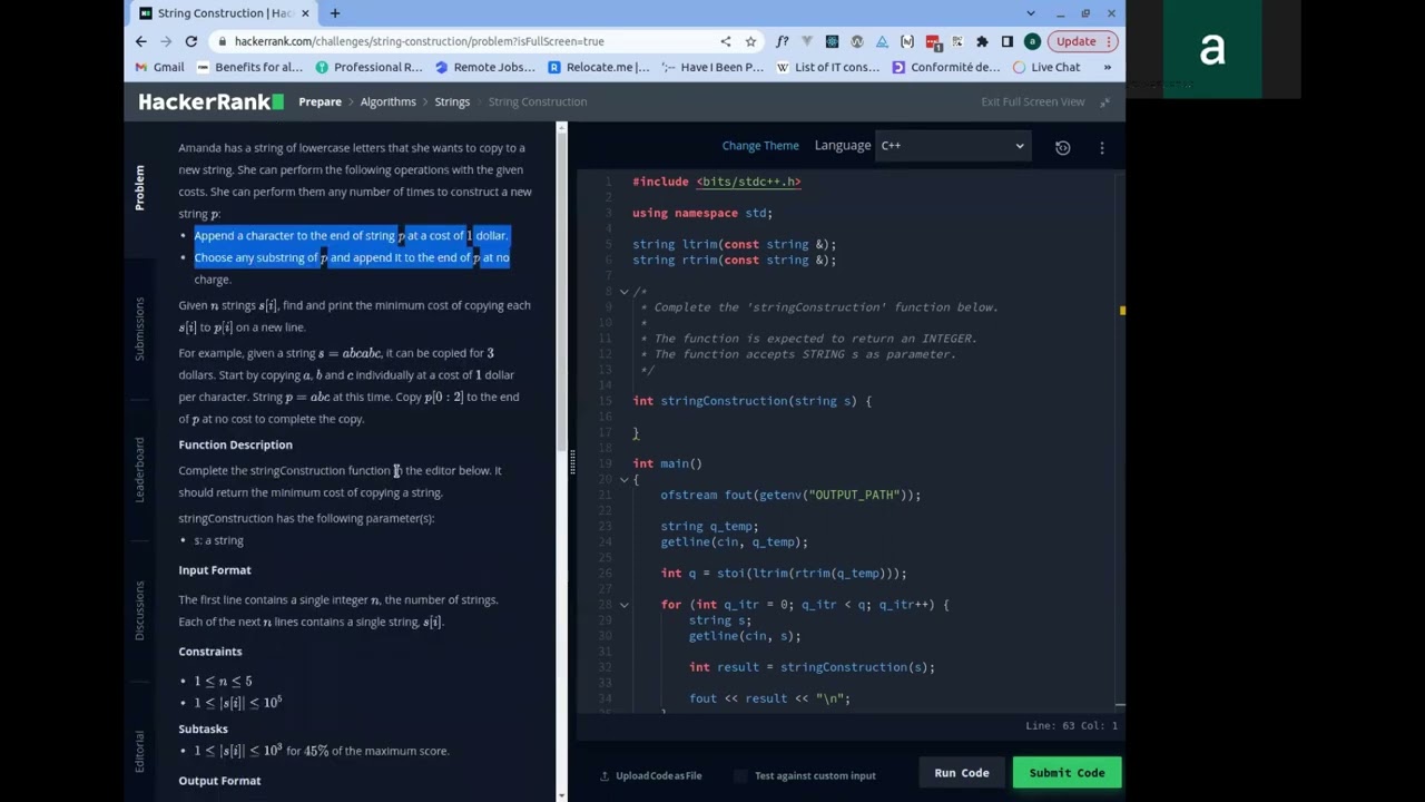 HackerRank : String Construction