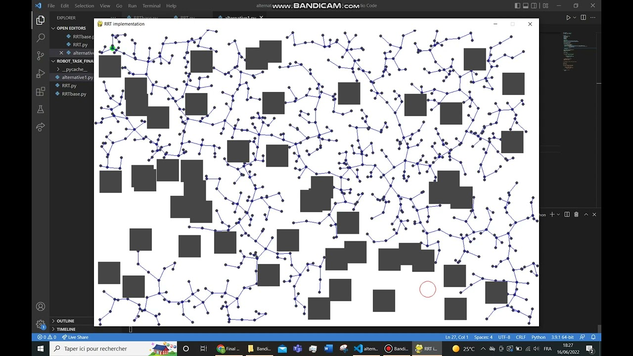 RRT sampling algorithm - python implementation (50 obstacles)