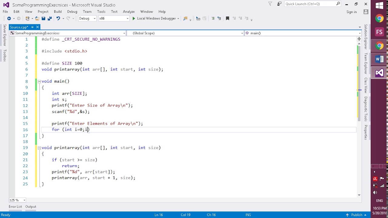 a program in C to print the array elements using recursion