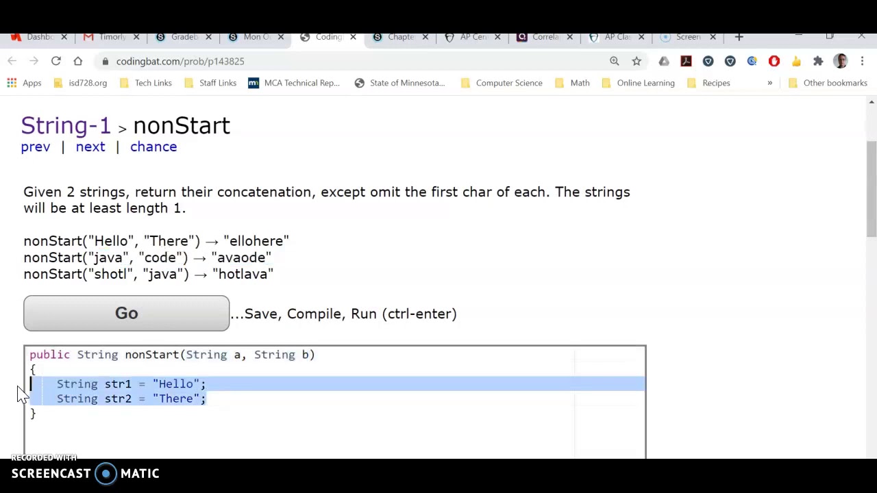 Help with nonStart Coding Bat question