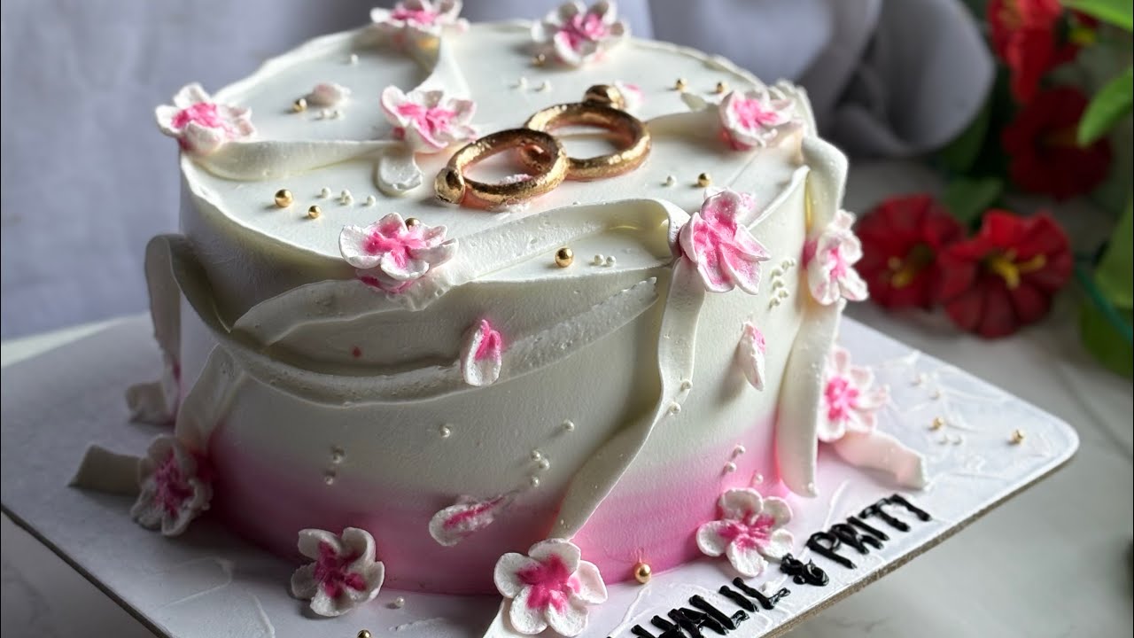 💍 Elegant Engagement Cake Tutorial | Pink Floral Theme with Golden Rings | CakeAppi