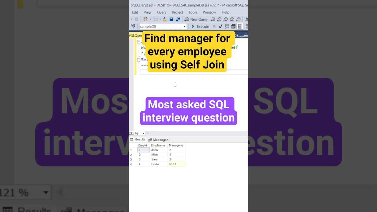 Find Manager for Every Employee using Self Join in SQL#sql #sqlinterview #sqlquery