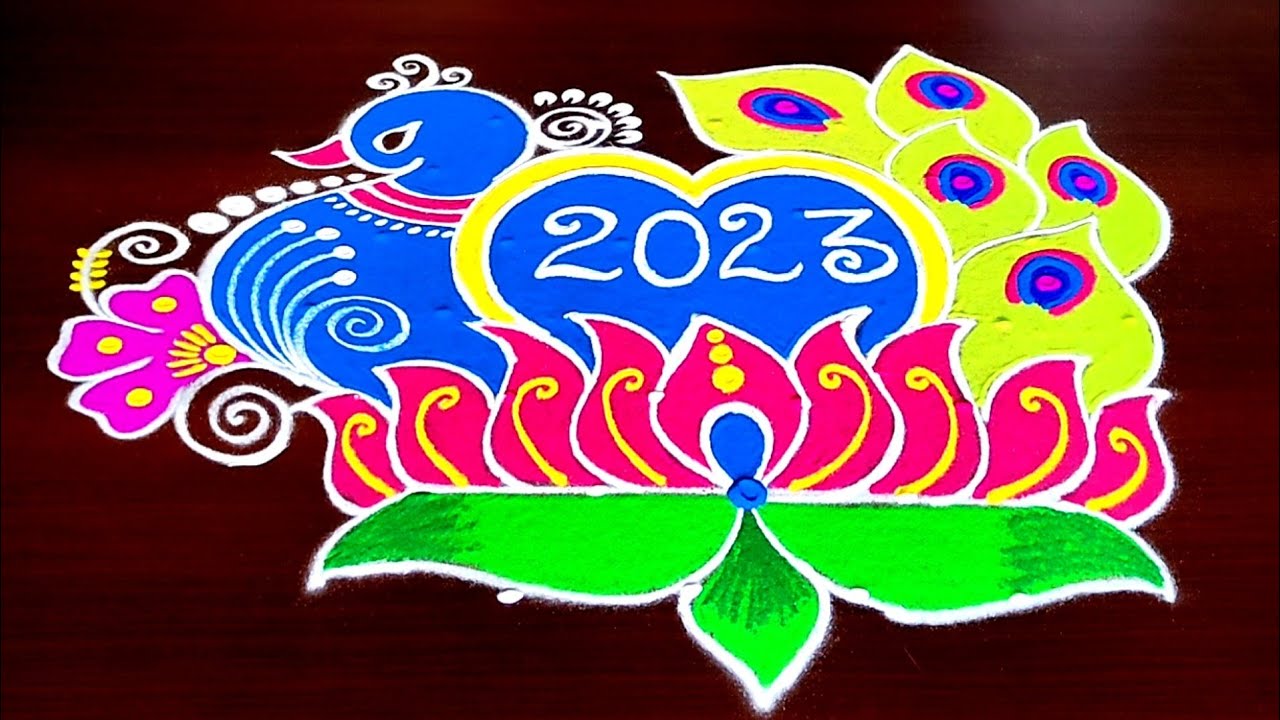 EAsy New Year Peacock Muggulu - Blouse Designs