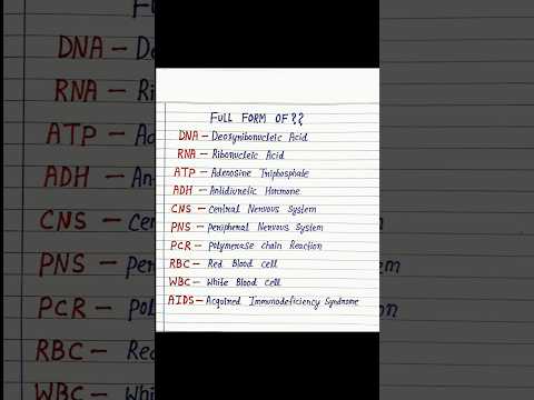 Full form Of - DNA / RNA / ATP /ADH /CNS/ PNS / PCR / RBC / WBC / AIDS