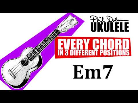 The Em7 chord in three positions on the ukulele