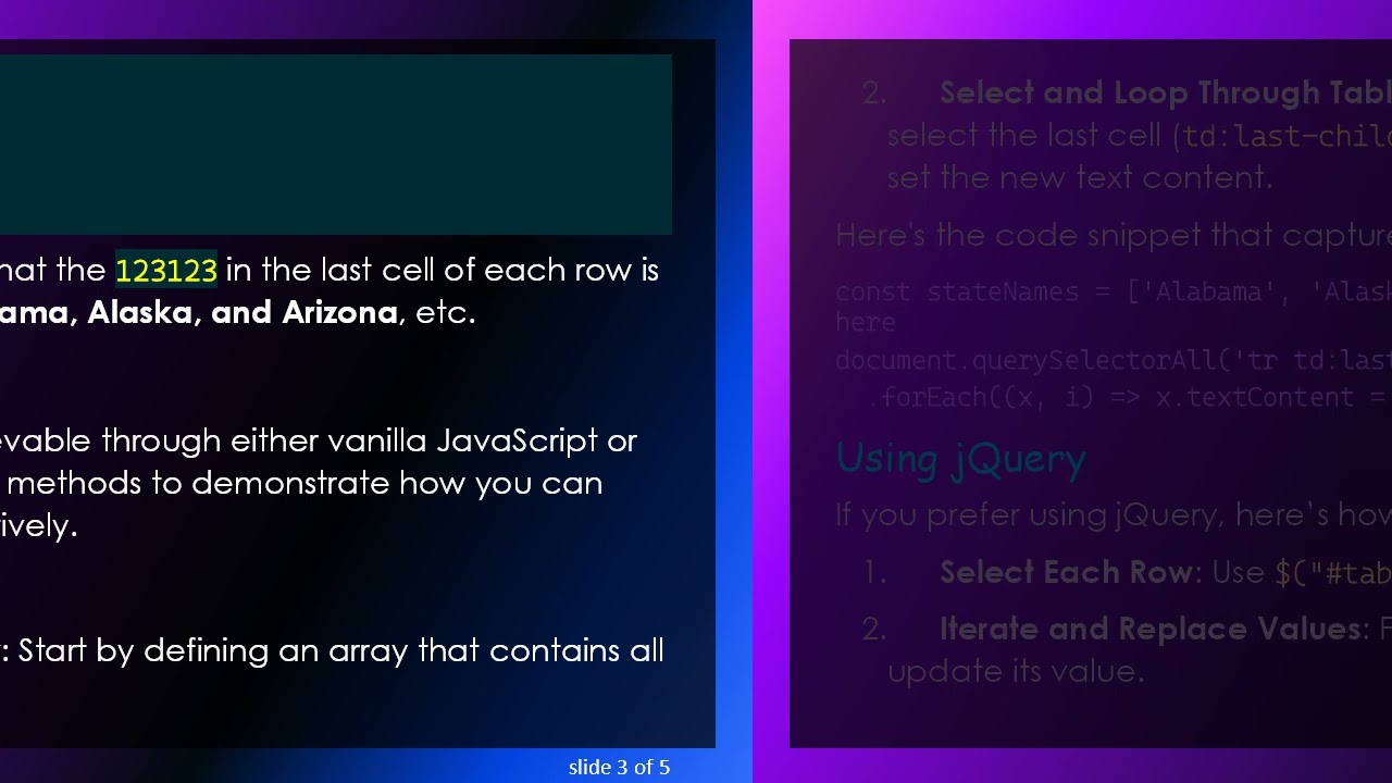 How to Dynamically Replace Table Cell Values in JavaScript or jQuery
