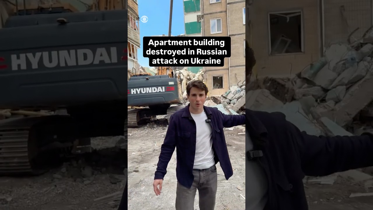 Apartment building destroyed in Russian attack on Ukraine #shorts
