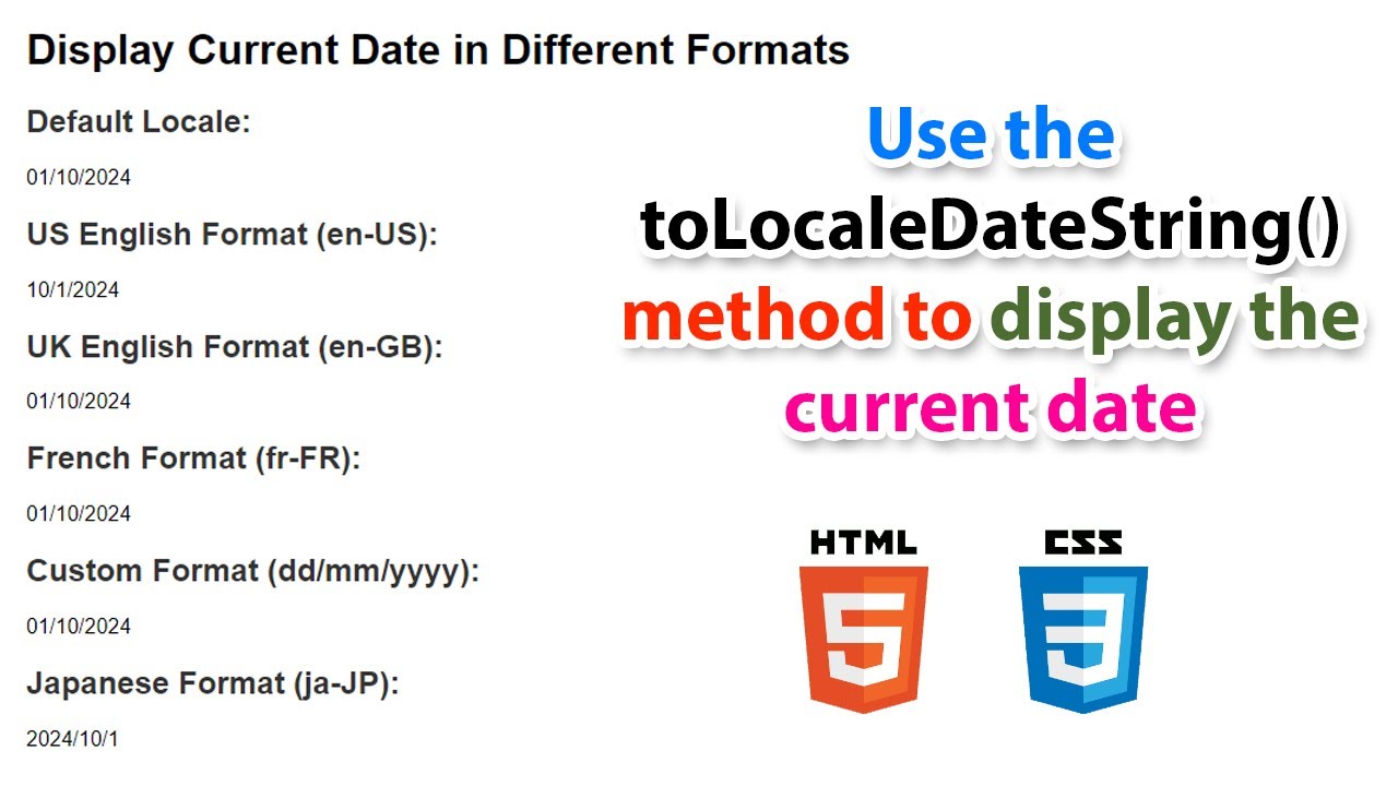 Use toLocaleDateString() method to display the current date in Different Formats using JavaScript