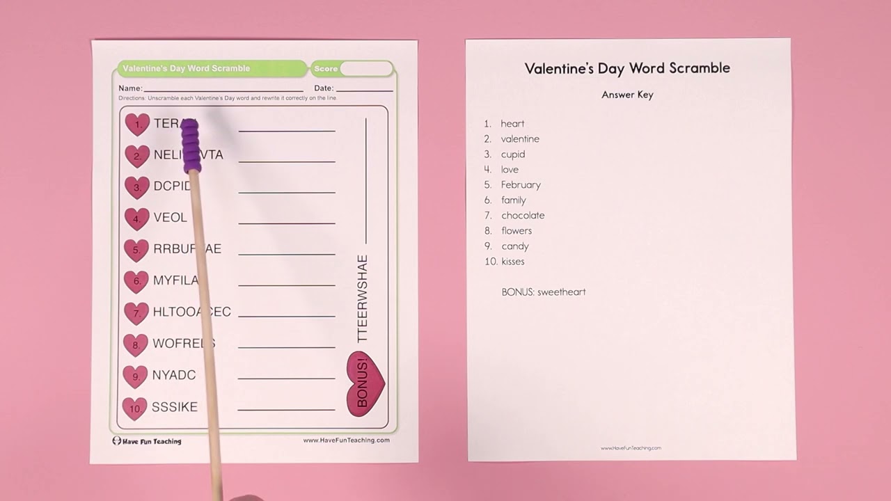Valentine's Day Word Scramble Worksheet