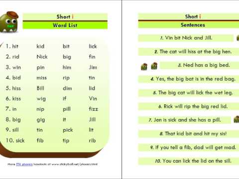 ESL Phonics Lesson: "Short i" - Word List and Sentences