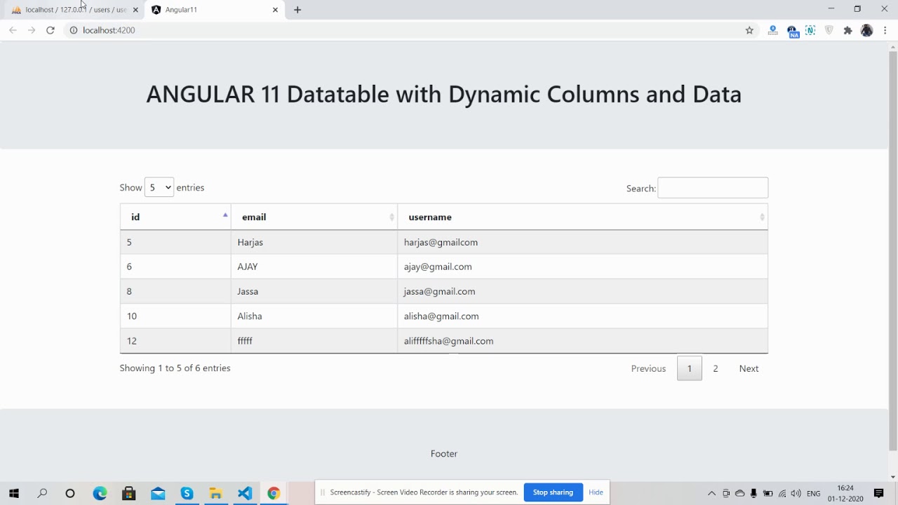 Angular Datatable with Dynamic Columns and Data